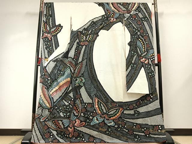 平和屋着物●豪華振袖　絞り　舞蝶文　暈し染め　金銀彩　正絹　逸品　AABE1635fy