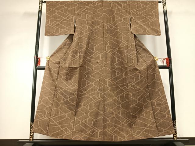 平和屋着物●上質な紬　幾何学文様　正絹　逸品　AABE1662fy