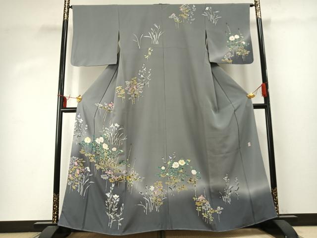 平和屋着物●訪問着　友禅　作家物　千枝　草花文　暈し染め　正絹　逸品　未使用　AABE1668fy