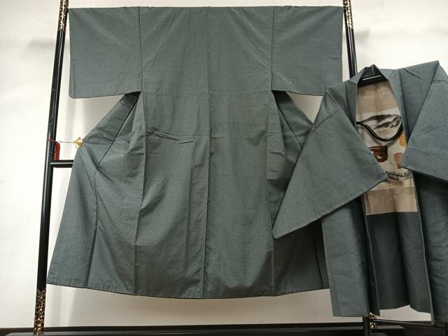 平和屋着物●男性　お召　アンサンブル　霞文　正絹　逸品　AABE1679fy