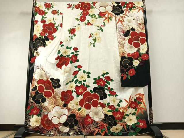 平和屋着物●豪華振袖　駒刺繍　草花文　暈し染め　金糸　金銀彩　正絹　逸品　AABE1698fy