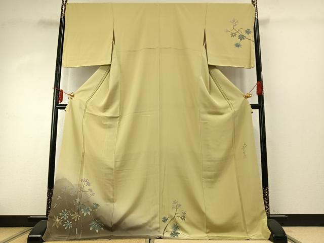 平和屋着物●二代目清次郎　手描き　訪問着　ヤツデ　暈し染め　ロング丈　正絹　逸品　未使用　AABE1700fy