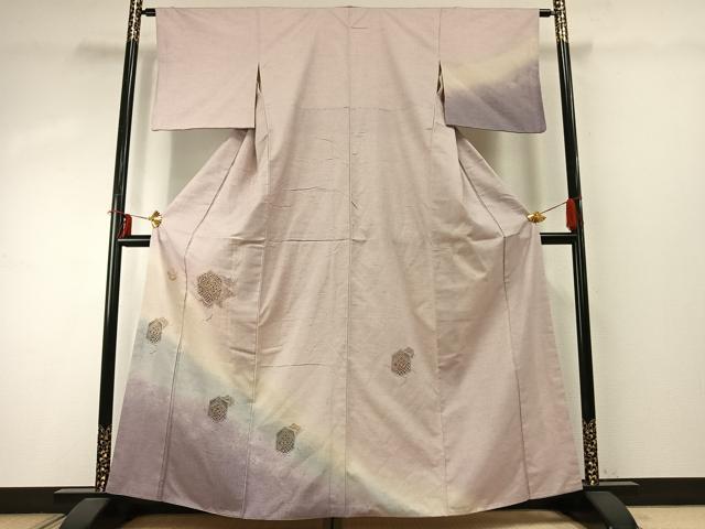 平和屋着物●訪問着　紬地　総刺繍　亀甲花文　暈し染め　正絹　逸品　AABE1708fy