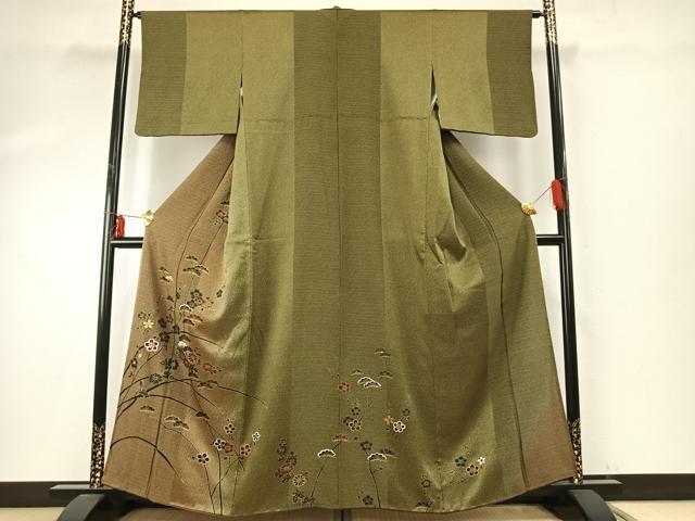平和屋着物●訪問着　枝花文　暈し染め　金彩　正絹　逸品　AABE1772fy