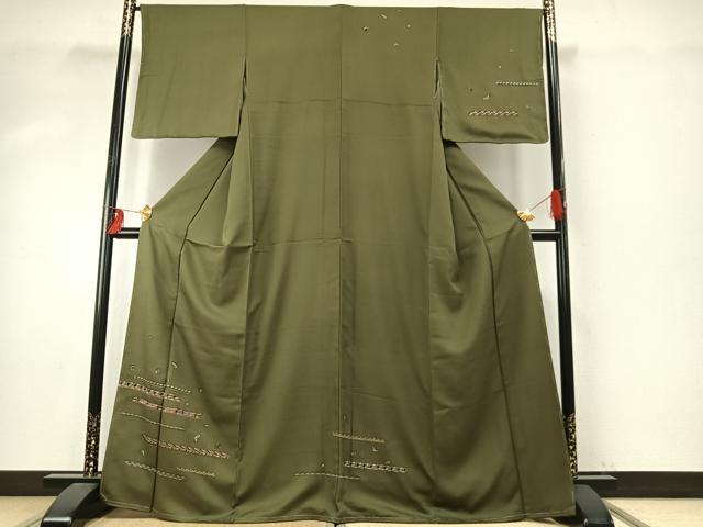 平和屋着物●訪問着　幾何学霞文　金糸　正絹　逸品　AABE1780fy