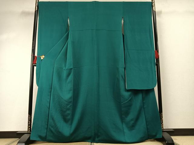 平和屋着物●創業460年・千總　振袖　花緑青色　正絹　逸品　AABE1804fy