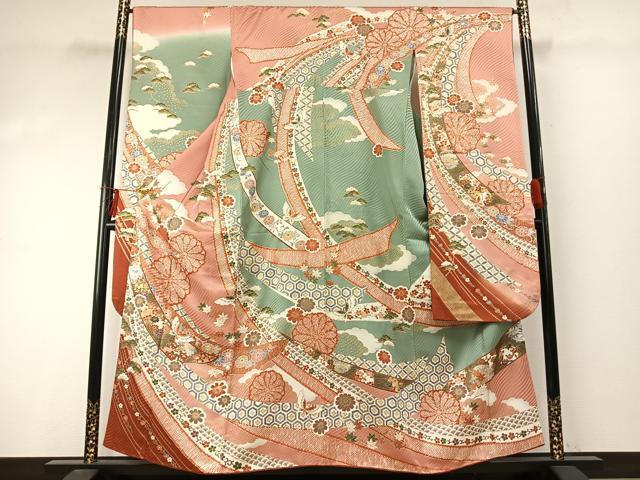 平和屋着物●豪華振袖　熨斗花蝶文　金彩　正絹　逸品　AABE1816fy