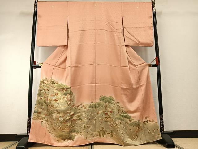 平和屋着物●豪華色留袖　駒刺繍　草花文　金彩　正絹　逸品　AABE1821fy
