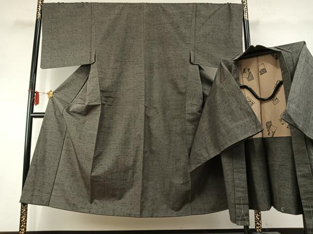 平和屋着物●男性　紬　アンサンブル　霞文　正絹　逸品　未使用　AABE1824fy