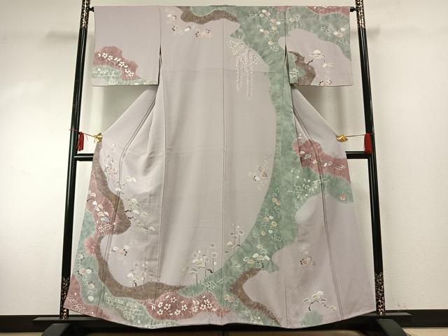 平和屋着物●十日町　名門　滝泰謹製　訪問着　手描き　松竹梅　金彩　正絹　逸品　AABE1858fy