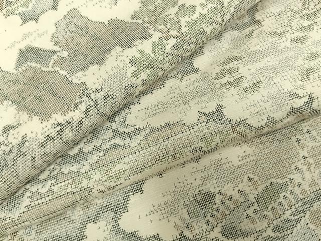 平和屋着物●結城紬　雲取り風景文　正絹　逸品　AABE1913fy