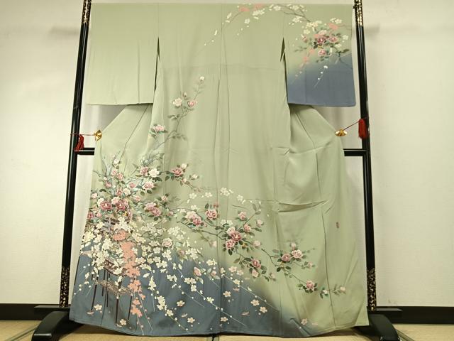 平和屋着物●訪問着　友禅　作家物　枝花文　暈し染め　正絹　逸品　AABE1918fy