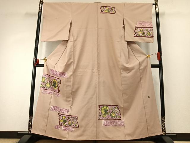 平和屋着物●訪問着　紬地　作家物　花鳥文　正絹　逸品　AABE1919fy