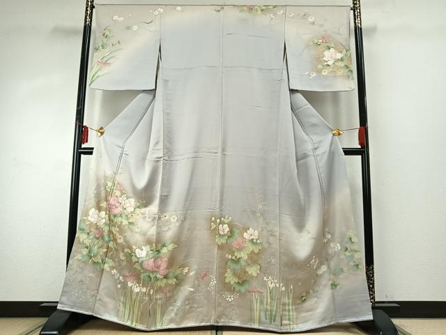 平和屋着物●訪問着　草花文　暈し染め　金彩　正絹　逸品　AABE1923fy
