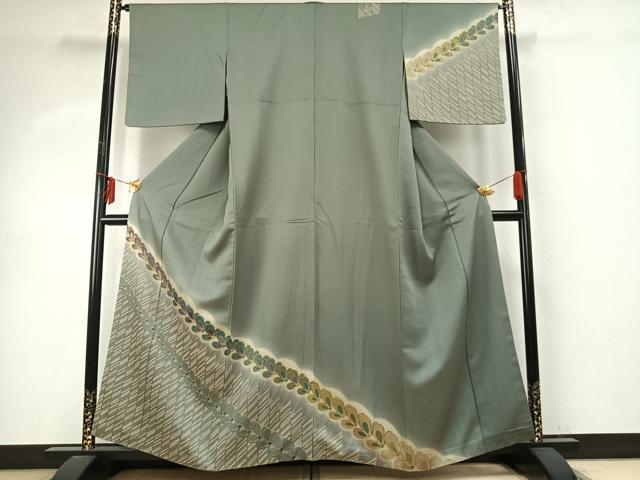 平和屋着物●訪問着　舞花文　暈し染め　銀通し地　正絹　逸品　AABE1932fy