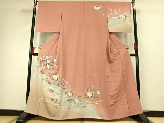 平和屋着物●訪問着　友禅　作家物　草花文　暈し染め　正絹　逸品　AABE1936fy