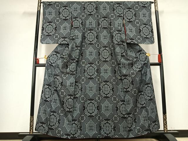 平和屋着物●本場大島紬　割り込み絣　雪輪花文　正絹　逸品　AABE1941fy