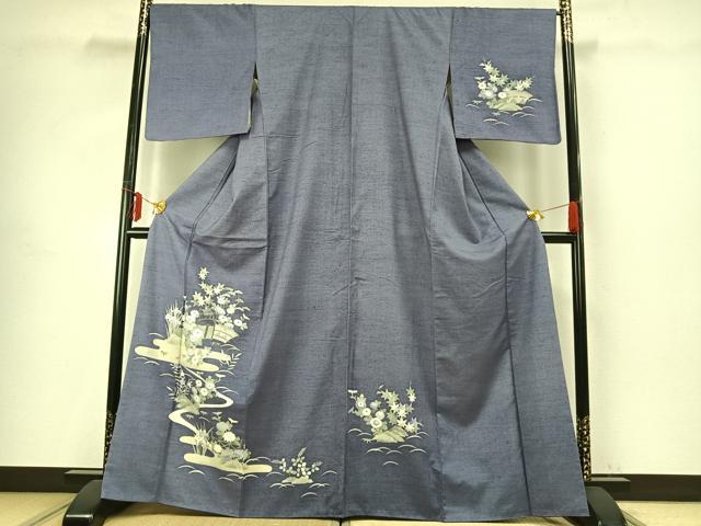 平和屋着物●訪問着　紬地　友禅　風景花文　正絹　逸品　AABE1948fy