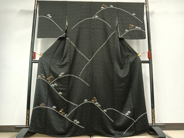 平和屋着物●訪問着　絞り　樹林文　黒地　金糸　金彩　正絹　逸品　AABE1966fy