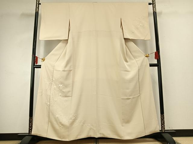 平和屋着物●訪問着　中国三大刺繍　相良刺繍　胡蝶蘭　浅黄色地　金糸　正絹　逸品　AABE1971fy