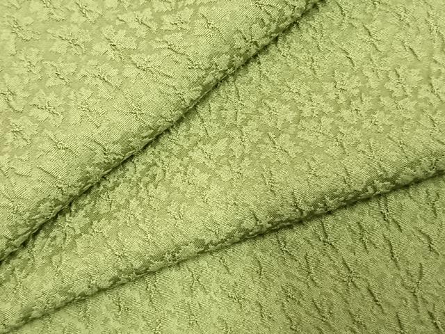平和屋着物●上質な色無地　ふくれ織　花尽くし地紋　苗色　正絹　逸品　AABE1998fy