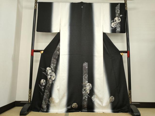 平和屋着物●訪問着　駒刺繍　雪輪花文　暈し染め　金銀彩　ロング丈　正絹　逸品　AABE2040ck