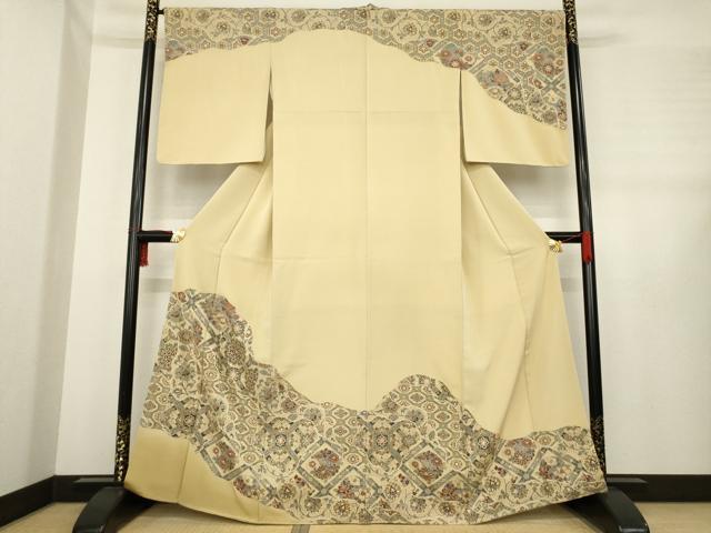 平和屋着物●訪問着　中国三大刺繍　汕頭刺繍　スワトウ刺繍　総刺繍　道長花文　蜂蜜色地　正絹　逸品　AABE2051ck