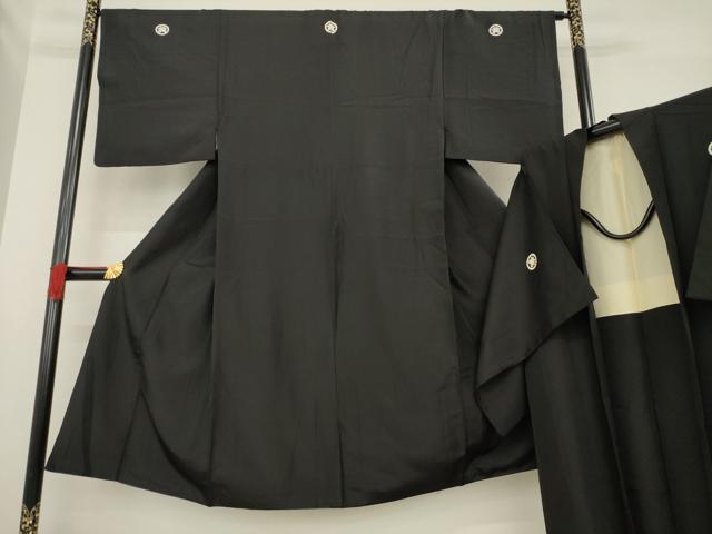 平和屋着物●男性　黒紋付・羽織セット　正絹　逸品　AABE2444ck