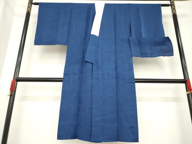 平和屋着物●長襦袢　無双仕立て　人物風景地紋　天然阿波藍染　濃藍色　丹後ちりめん　反端付き　正絹　逸品　AABE2473ck