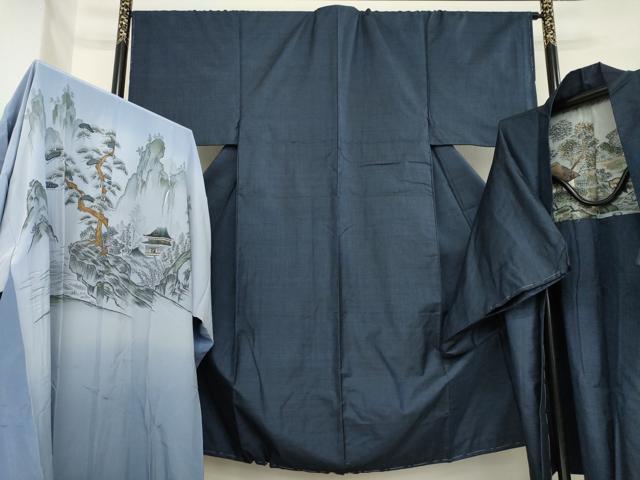 平和屋着物●男性　本場大島紬　アンサンブル　長襦袢(無双仕立て)セット　100亀甲　総詰め　正絹　逸品　AABE2482ck