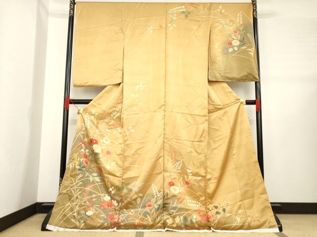 平和屋着物●訪問着　草花文　千八どんす　胡蝶　丹後ちりめん　仮絵羽　正絹　逸品　未使用　AABE2498ck