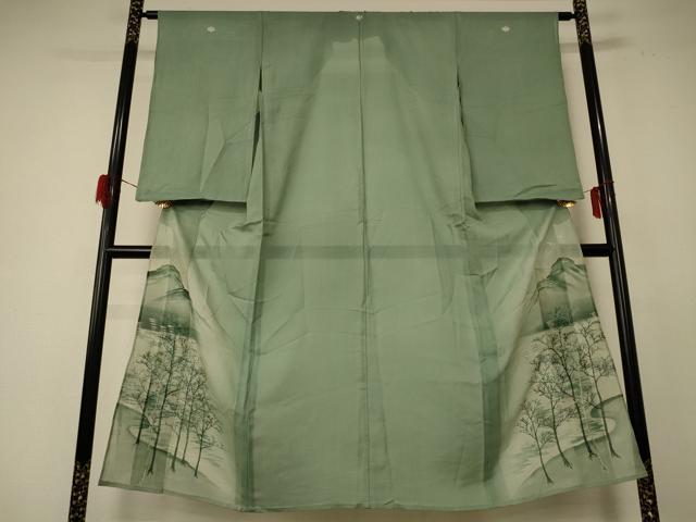 平和屋着物＊夏物　色留袖　絽　風景文　銀糸　正絹　逸品　AABE2636jd