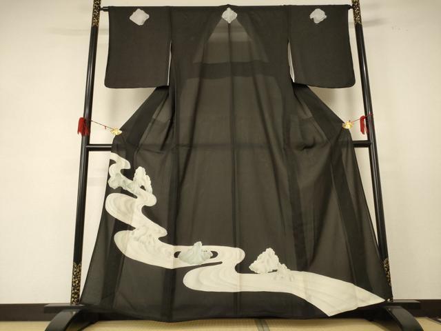 平和屋着物＊夏物　黒留袖　絽　流水文　正絹　逸品　AABE2638jd