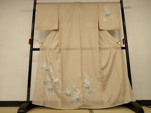 平和屋着物＊夏物　訪問着　絽　草花文　銀彩　正絹　逸品　AABE2676jd