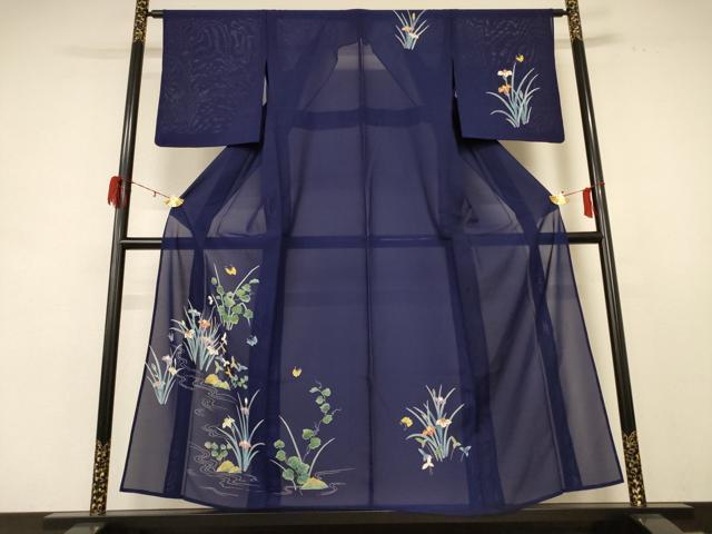 平和屋着物＊夏物　訪問着　絽　流水花鳥文　銀彩　正絹　逸品　AABE2678jd