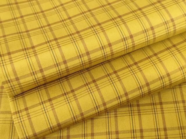 平和屋着物●黄八丈　紬　平織　格子　正絹　逸品　AABE2750cs