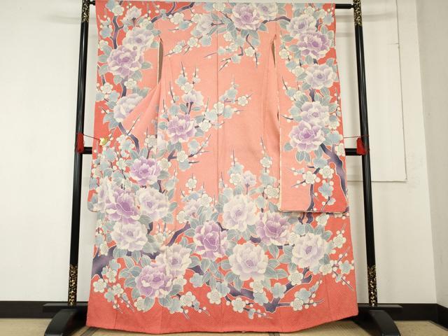 平和屋着物●名門　藤娘きぬたや・総絞り　振袖　枝花文　上代53万　仮絵羽　逸品　未使用　AABE2755cs
