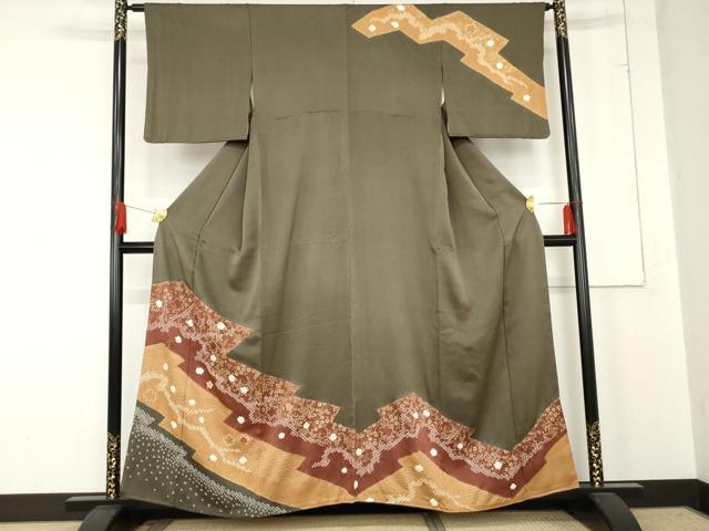 平和屋着物●訪問着　絞り　刺繍　枝梅　金糸　金彩　正絹　逸品　AABE2770cs