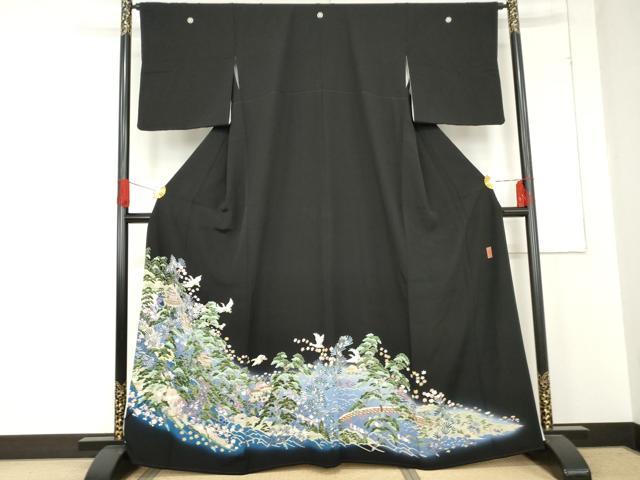 平和屋着物●本加賀友禅作家　江波秀明　黒留袖　飛鶴風景松文　暈し染め　さが美扱い　正絹　逸品　AABE2790cs