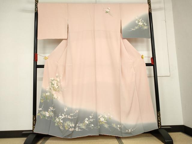 平和屋着物●訪問着　友禅　梅松花文　暈し染め　正絹　逸品　AABE2808cs