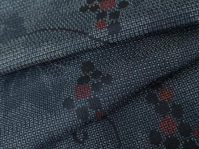 平和屋着物●本塩沢　110亀甲　葡萄蔦の葉文　正絹　逸品　AABE2850cs