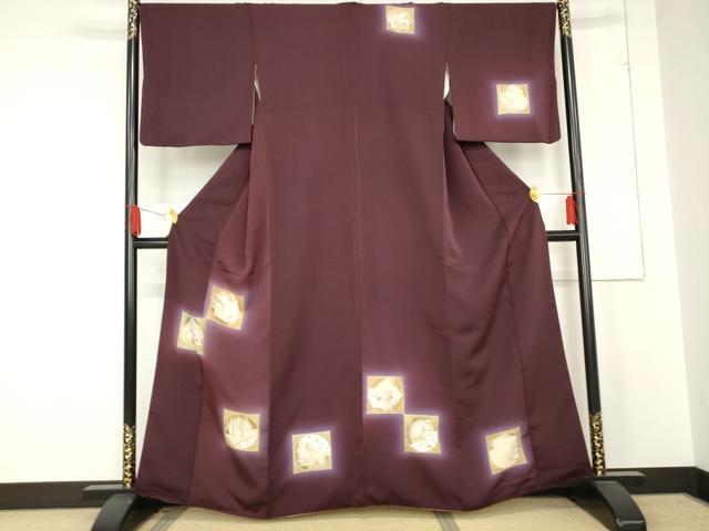 平和屋着物●訪問着　色紙風景花文　暈し染め　金彩　正絹　逸品　AABE2851cs