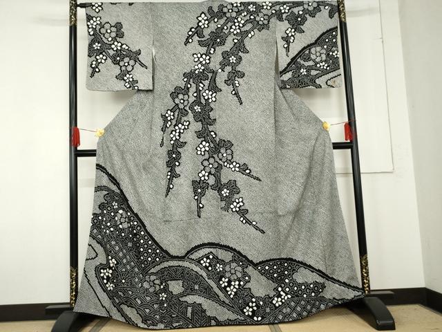 平和屋着物●訪問着　総絞り　吉祥花文　黒地　正絹　逸品　AABE2897cs
