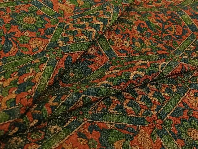 平和屋着物▽上質な小紋　単衣　亀甲花文　鬼しぼ縮緬　正絹　逸品　AABE3385jh