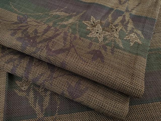 平和屋着物●本場大島紬　カタス7マルキ　横段草花文　正絹　逸品　AABE3474ck