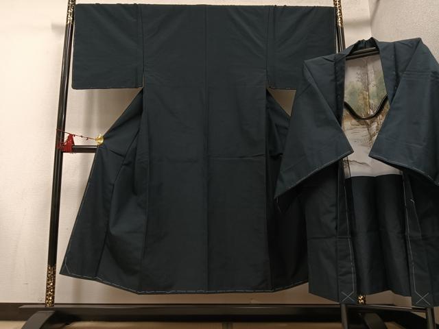 平和屋着物●男性　紬　アンサンブル　色無地　褐返し色　正絹　逸品　未使用　AABE3933ph