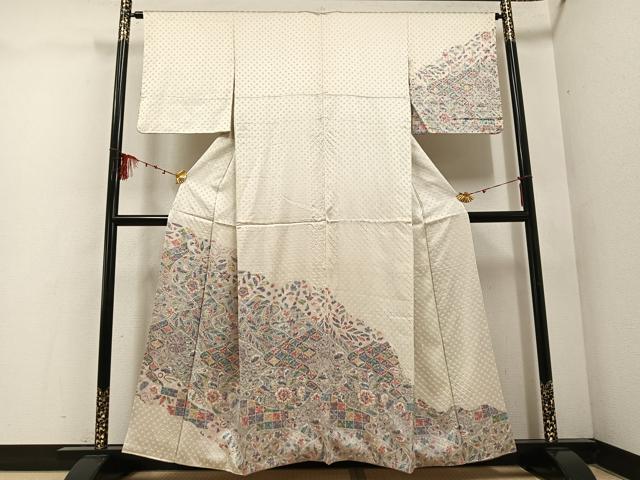 平和屋着物●訪問着　絞り　草花文　正絹　逸品　AABE3934ph