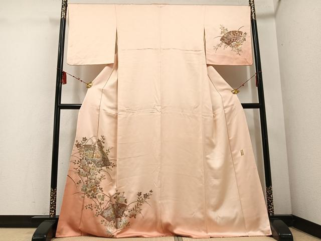 平和屋着物●金彩友禅　卓越技能者・名工・和田光正　訪問着　地紙草花文　暈し染め　金銀彩　正絹　逸品　AABE3937ph