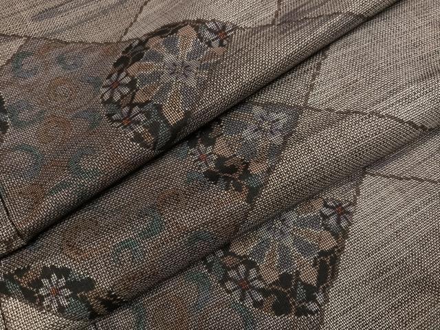 平和屋着物●本場大島紬　カタス9マルキ　返事車花唐草文　正絹　逸品　AABE3952ph