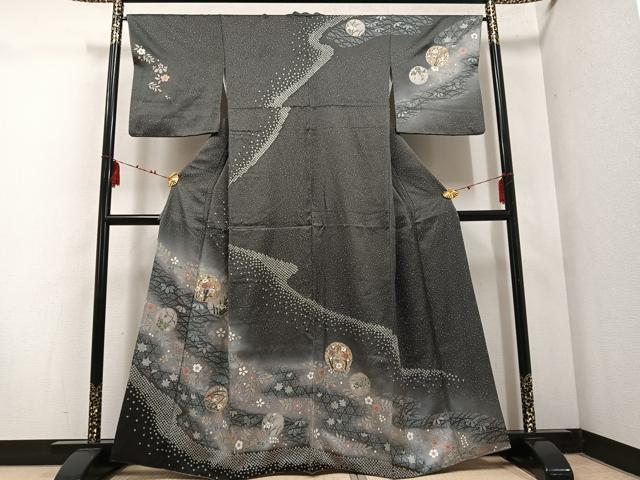 平和屋着物●訪問着　絞り　雪輪草花文　暈し染め　金彩　正絹　逸品　AABE3984ph